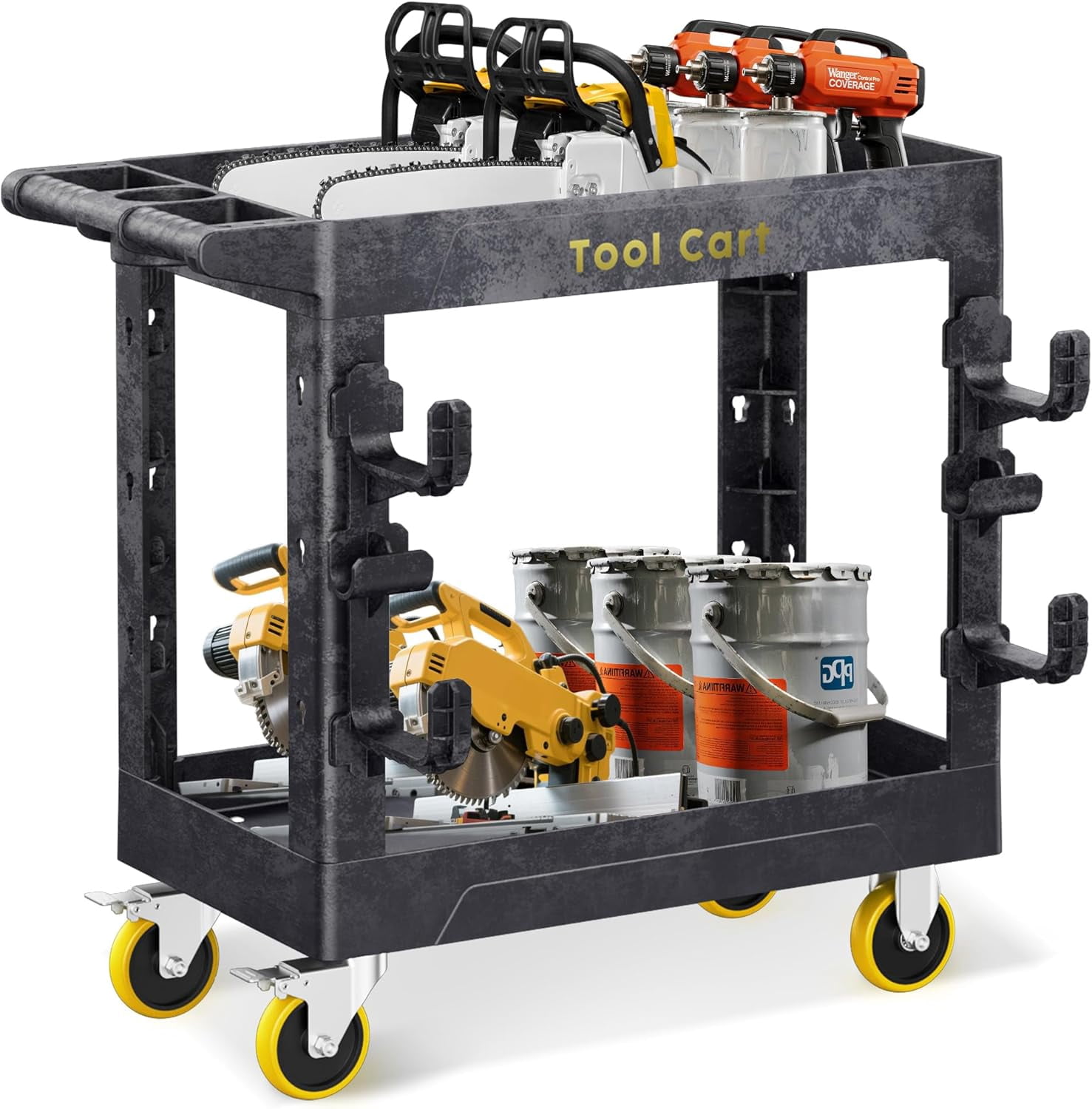 SILVEL Heavy Duty Plastic Utility Cart 850LBS Capacity 2 Shelf Service ...