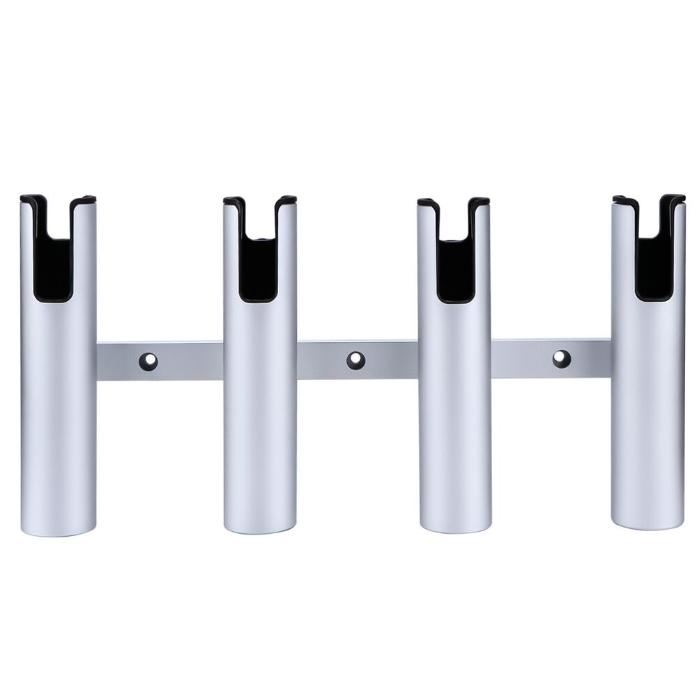 SILVER Aluminium 4 Tubes Boat Fishing Rod Holder Wall Mounted with ...