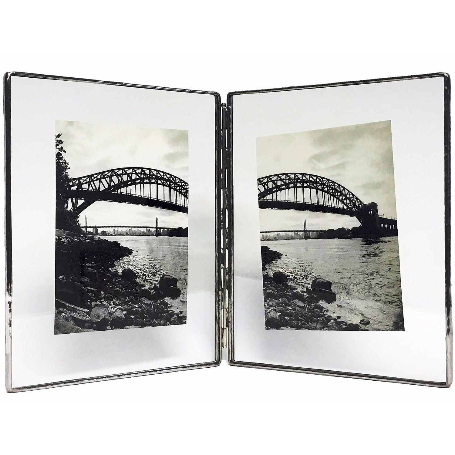 SILVER Clear-Glass Float Frame 7x9 5x7 Hinged Double by Bedford Downing ...