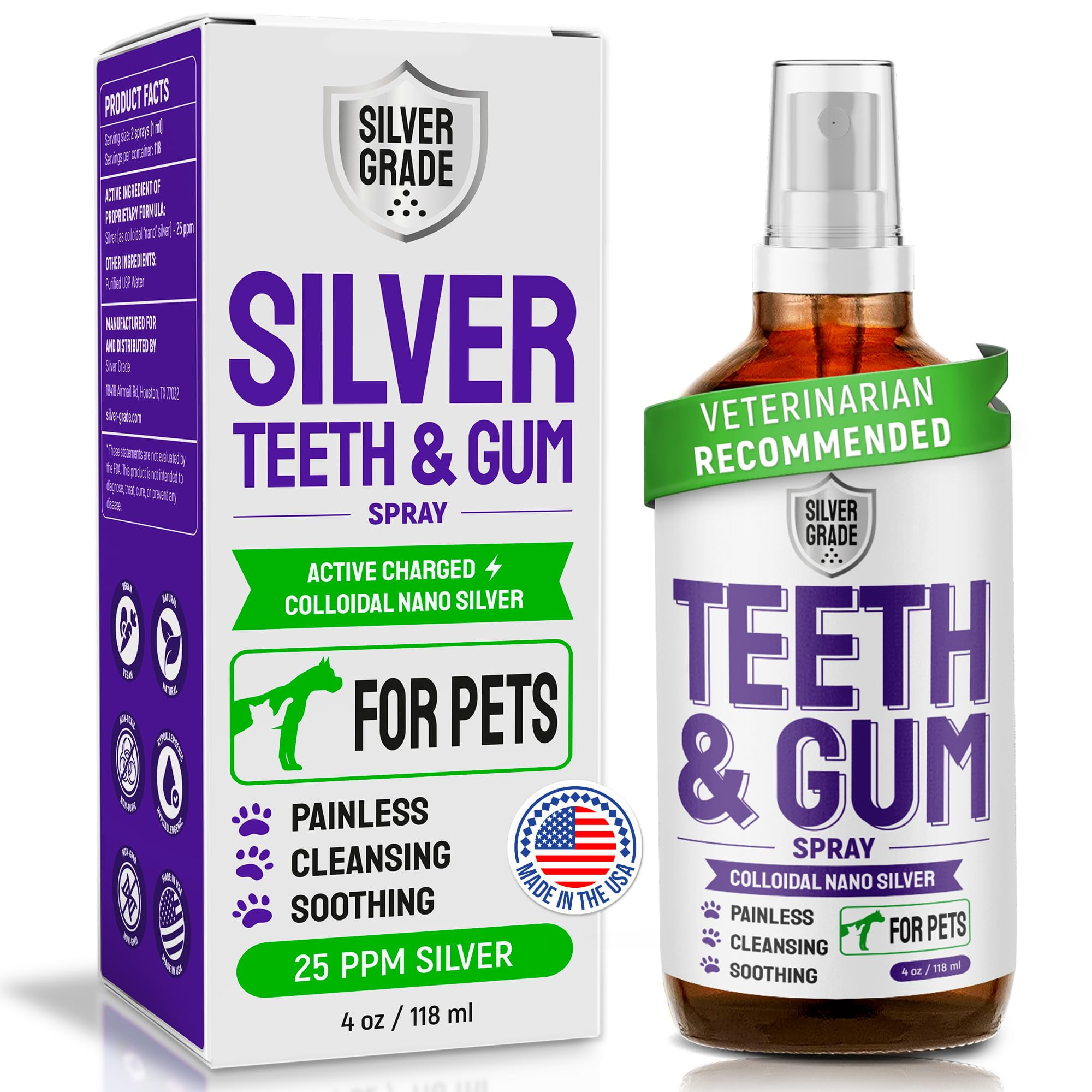 SILVER GRADE Teeth & MSF2 Gum Spray for Pets - Dental Formula for Dog ...