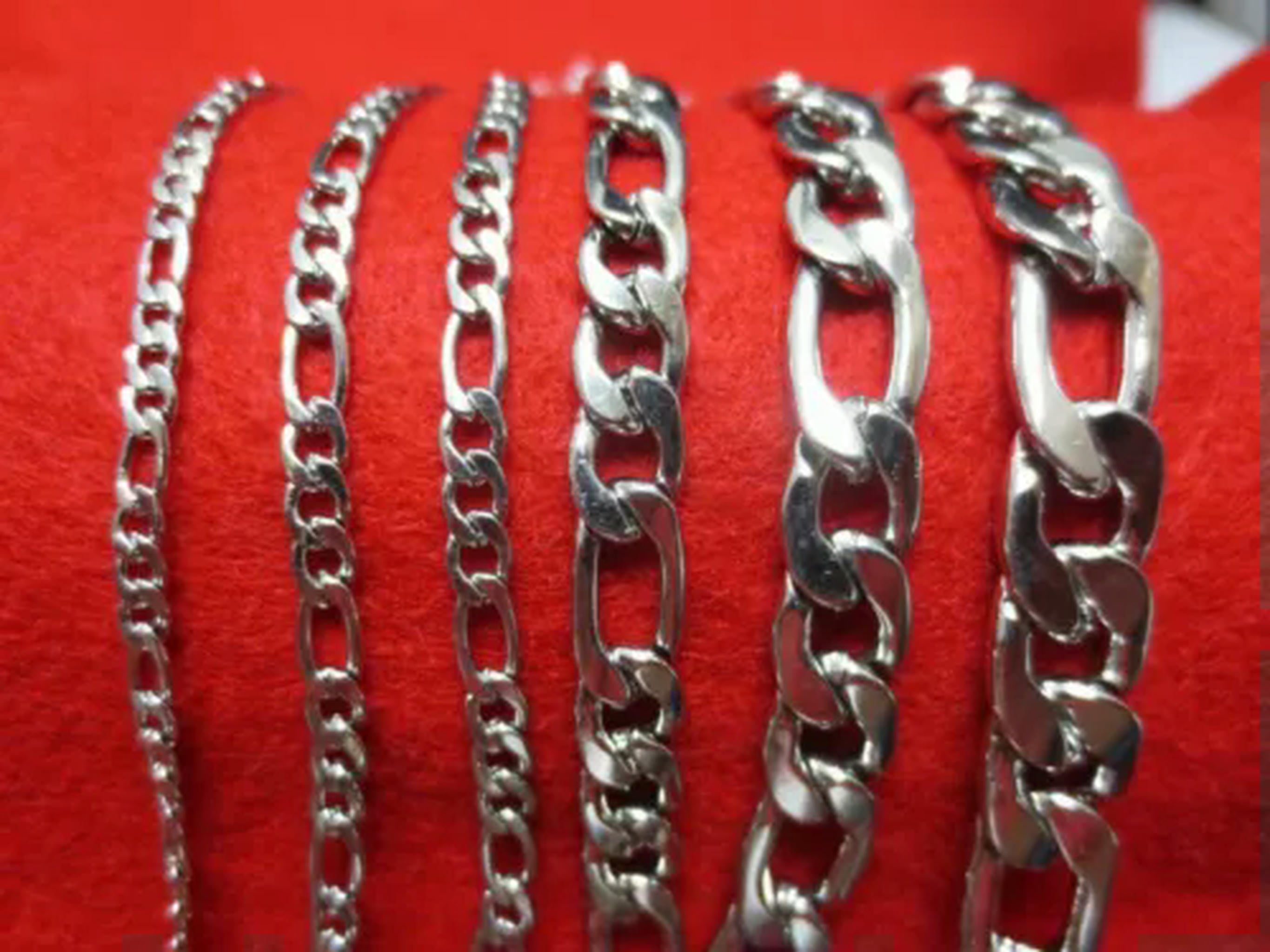 SILVER STAINLESS STEEL FIGARO ROPE 16"-84" MEN/WOMEN 3/4/5/7/9/10/12MM ...