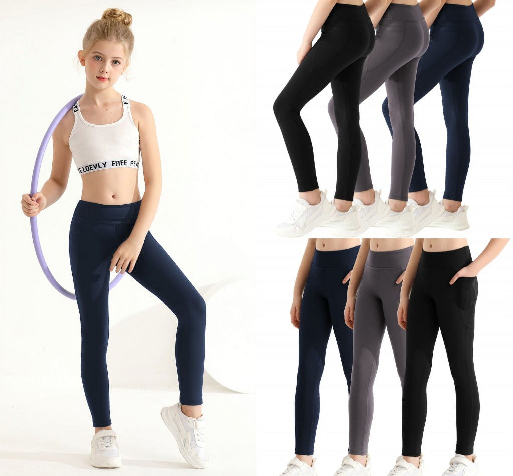 SILVERCELL 1/2/3 Pack Little Girls Athletic Leggings, Teens Big Girl ...
