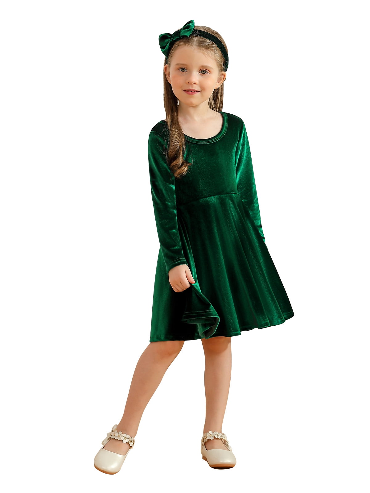 SILVERCELL 1-9T Toddler Girls Christmas Velvet Twirl Dresses + Headband ...