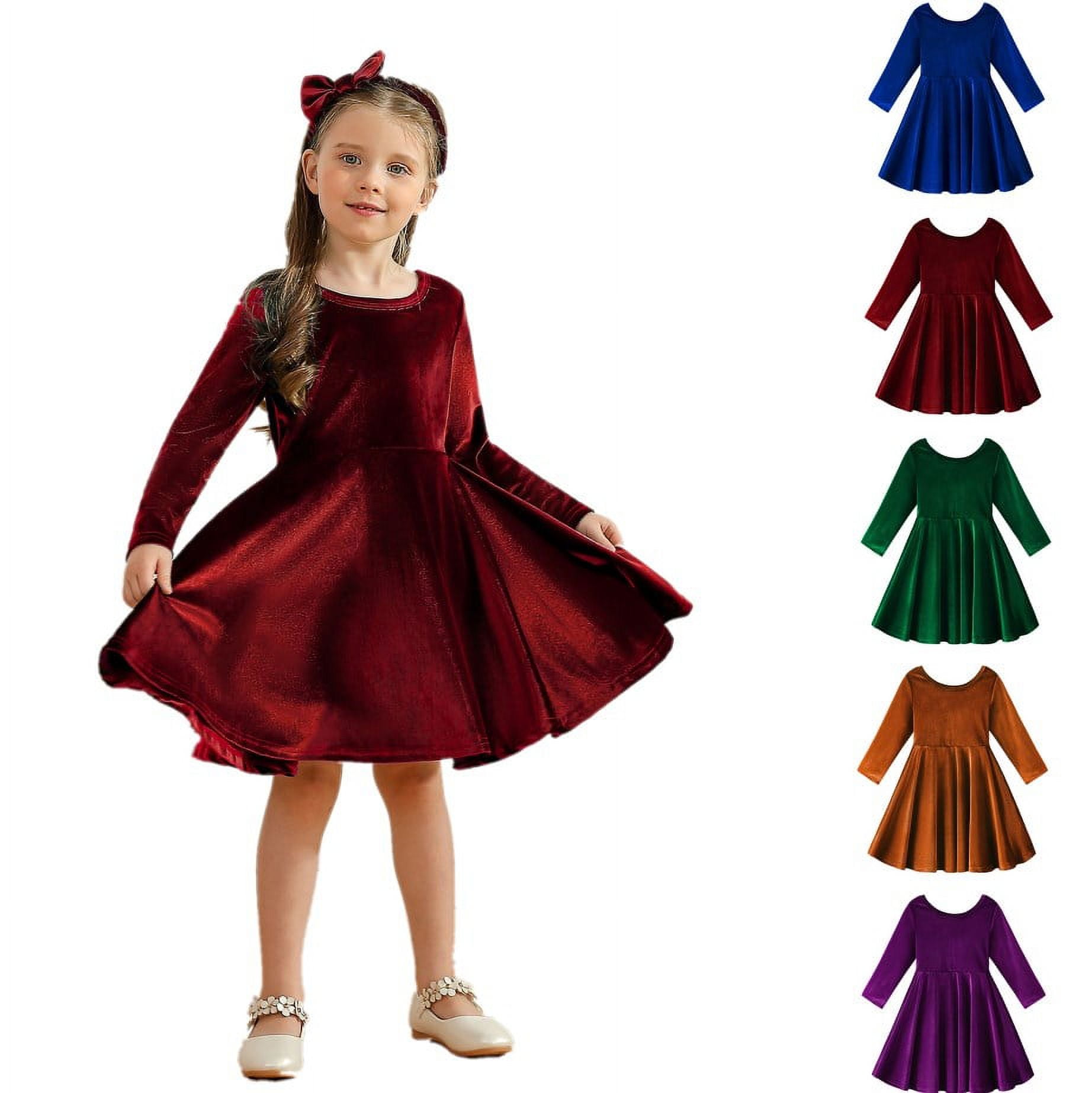 Silvercell Toddler Girls Velvet Christmas Twirl Dress, Long Sleeve ...