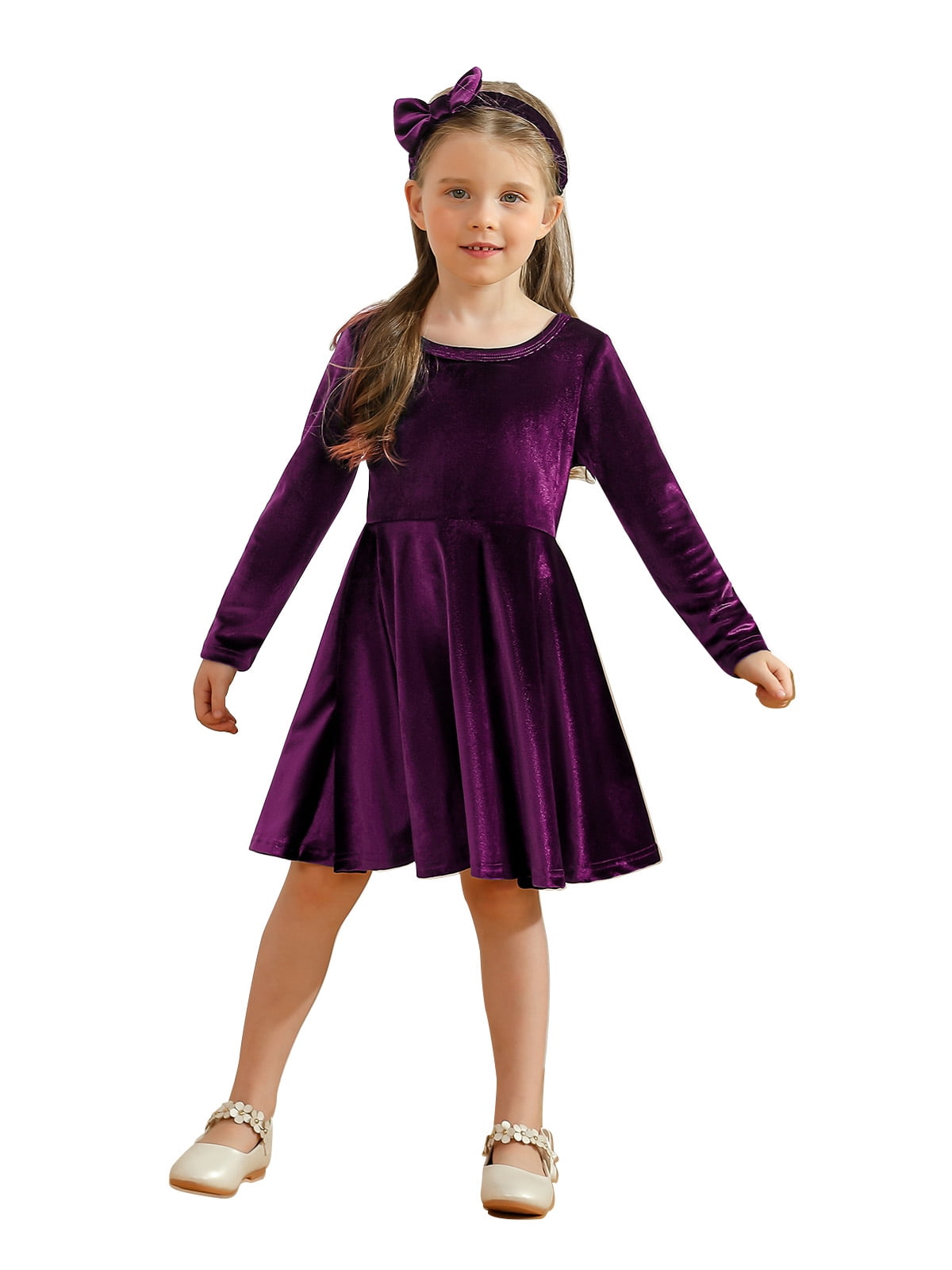SILVERCELL 2-7T Toddler Girls Christmas Velvet Twirl Dresses + Headband ...