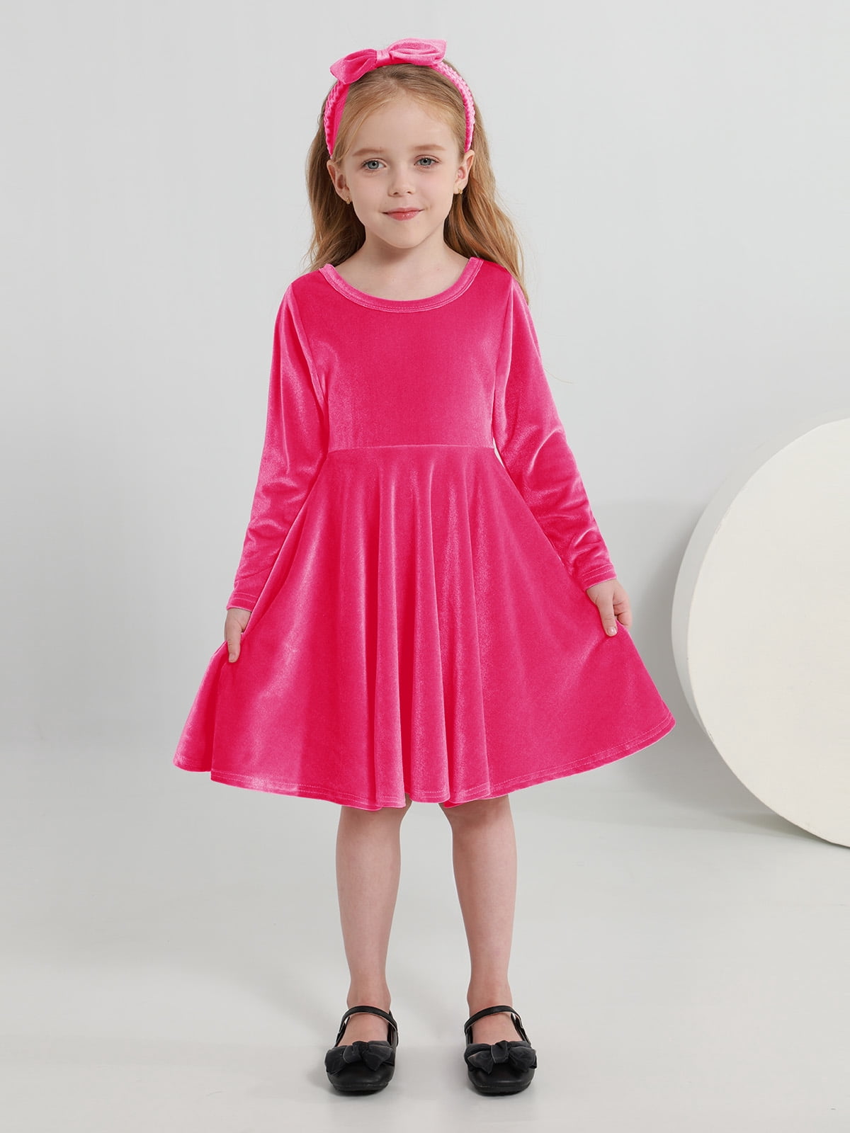 SILVERCELL 1-9T Toddler Girls Christmas Velvet Twirl Dresses + Headband ...