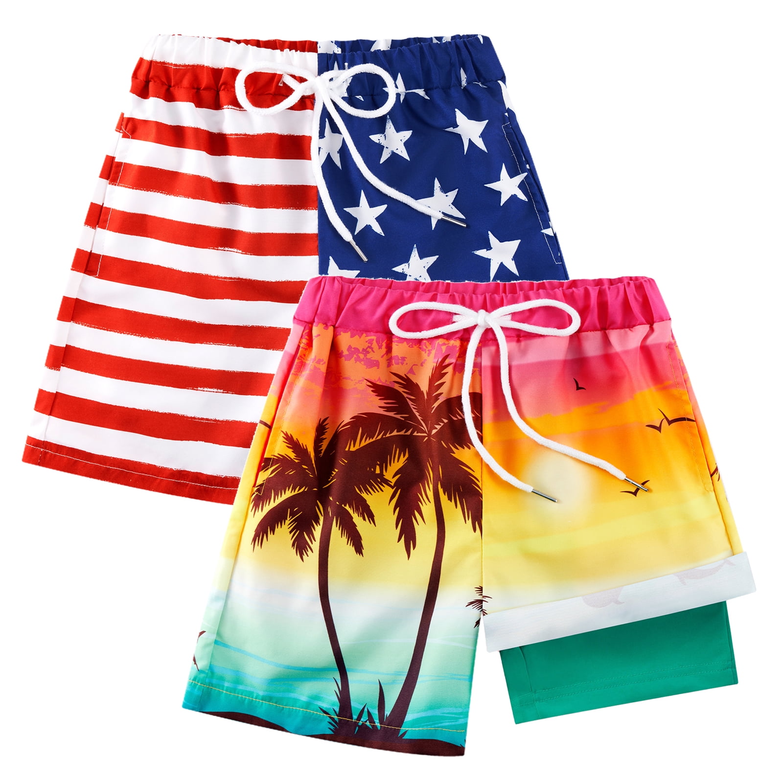 SILVERCELL 2 Pack Boys Swim Trunks with Boxer Brief Liner Swim Shorts ...