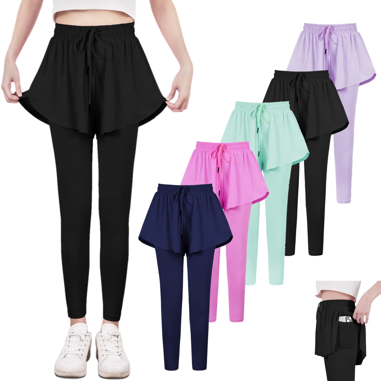 SILVERCELL 2 Packs Girls Athletic Leggings with Pocket, Little Girl ...