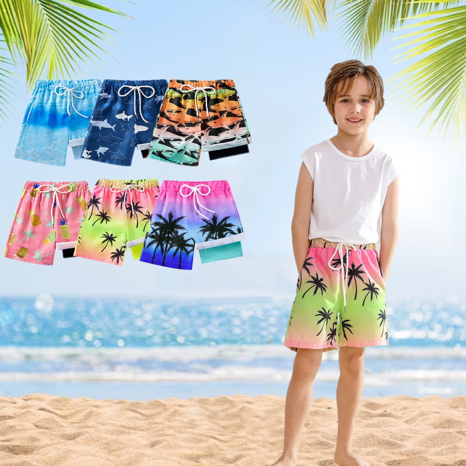 SILVERCELL 2 in 1 Big Boys Swim Trunks With Liner, Teens Boy Drawstring ...