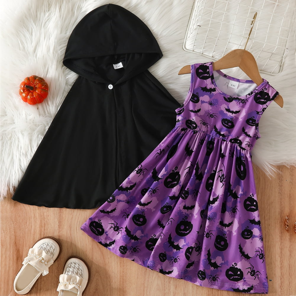 Silvercell 2pcs Girls Halloween Outfits Pumpkin Print Sleeveless