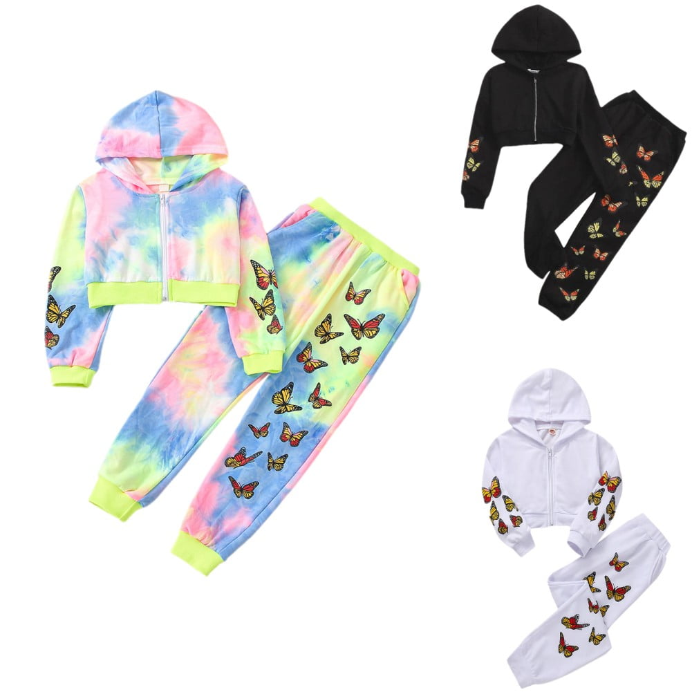 Silvercell Girls Butterfly Tie Dye Tracksuit Set, 2-Piece Set, Sizes 6 ...