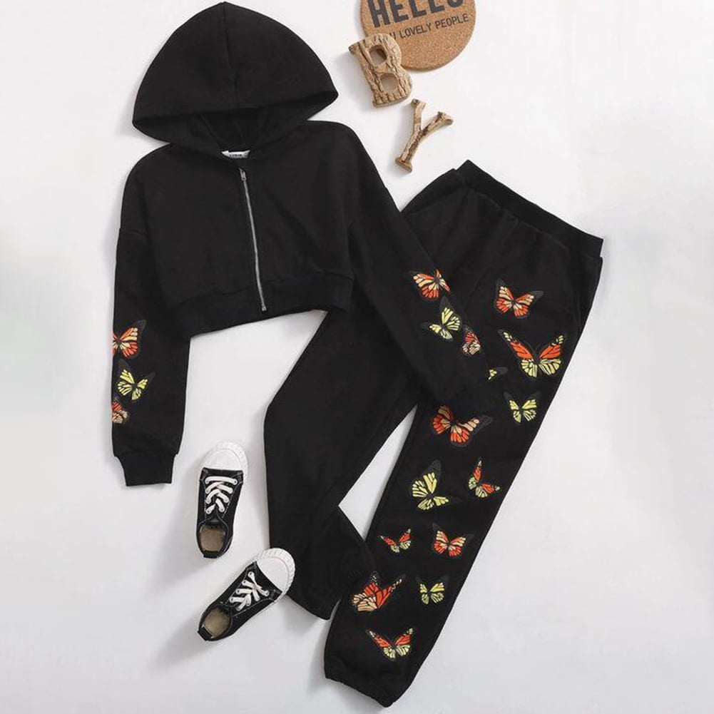 SILVERCELL 2Pcs Girls Tie Dye Butterfly Tracksuits Activewear Long ...