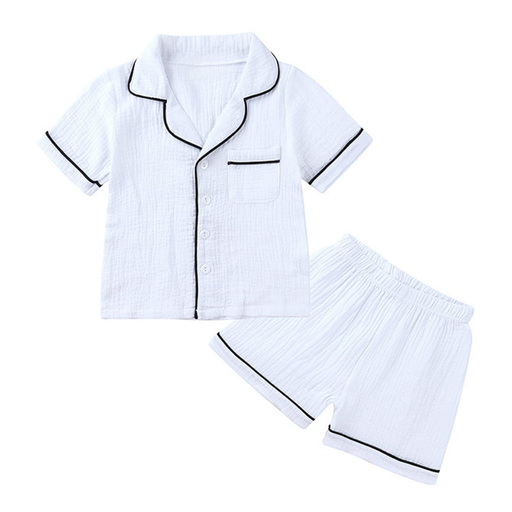 SILVERCELL 2Pcs Little Girls Boys Cotton Linen Pajamas Set, Kids Summer ...