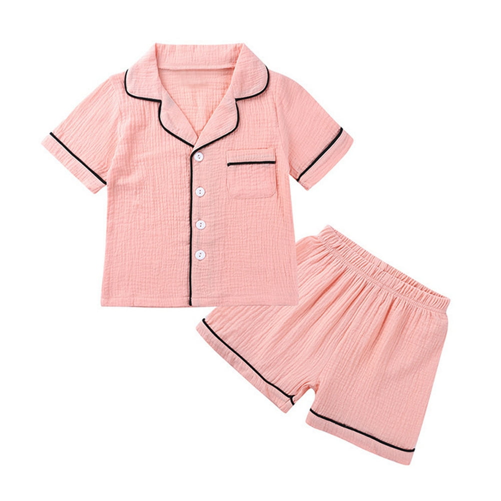 SILVERCELL 2Pcs Little Girls Boys Cotton Linen Pajamas Set, Kids Summer ...