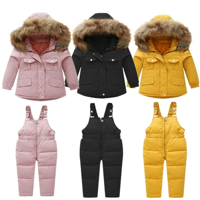SILVERCELL 2Pcs Toddler Boys Girls Winter Snowsuit Hooded Down Jacket Coat + Snow Bib Pants Kids ...