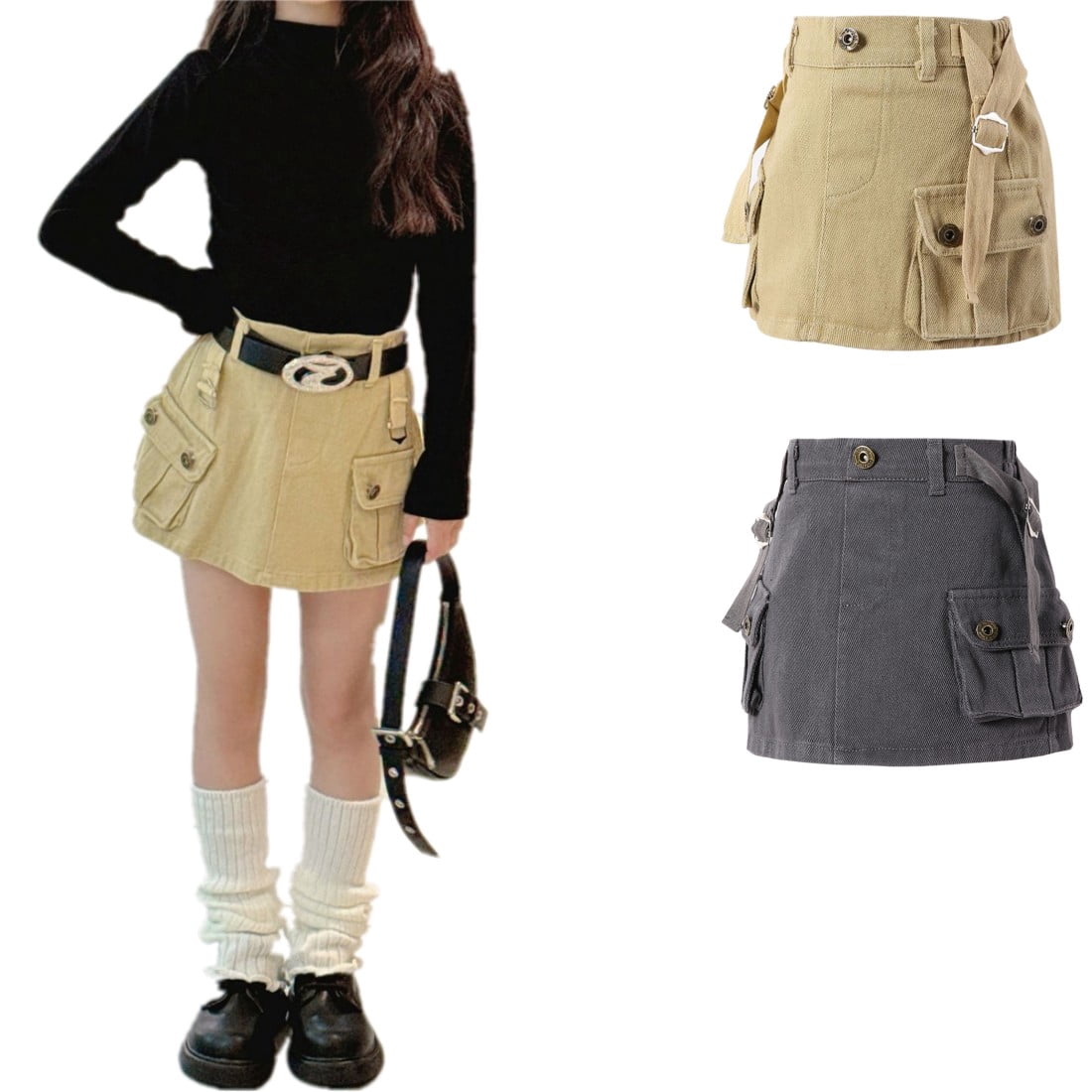SILVERCELL 3-14T Girls Casual Mini Cargo Skirt Big Pockets Mid Waist ...