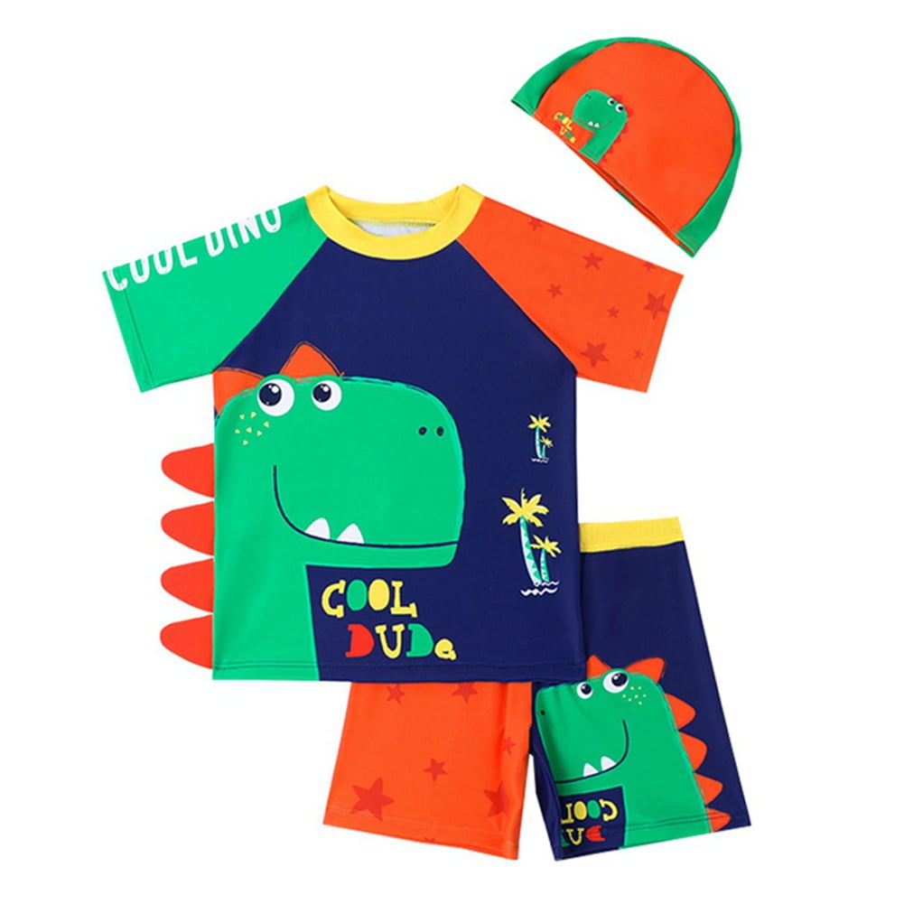 SILVERCELL 3Pcs Kids Boys Swimsuit Cartoon Dinosaur Swimwear with Swim ...
