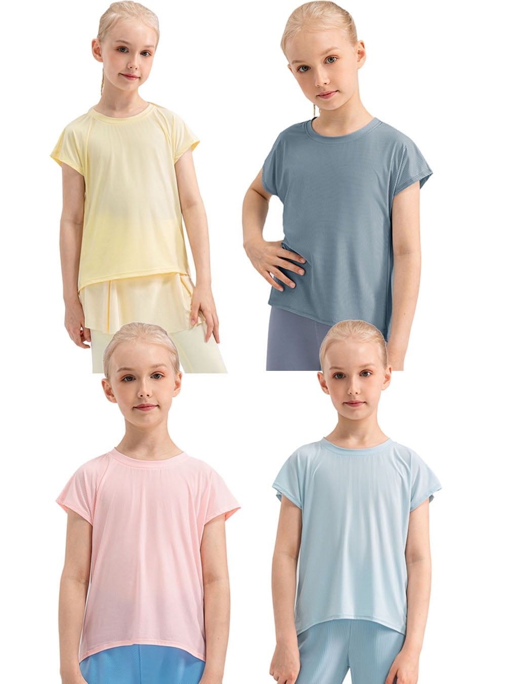 SILVERCELL 4 Pack Girls Athletic Tops Short Sleeves Dry Fit Active Yoga ...