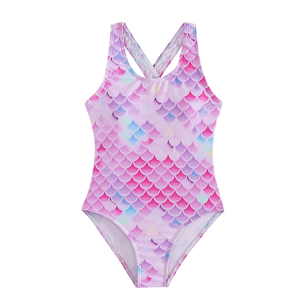 SILVERCELL 7-12T Girls Summer One-piece Swimsuit Kids Criss Cross Back ...