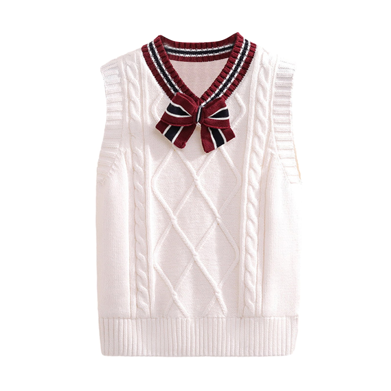 SILVERCELL Bowknot Sweater Vest 100% Cotton School Uniform Vest for ...