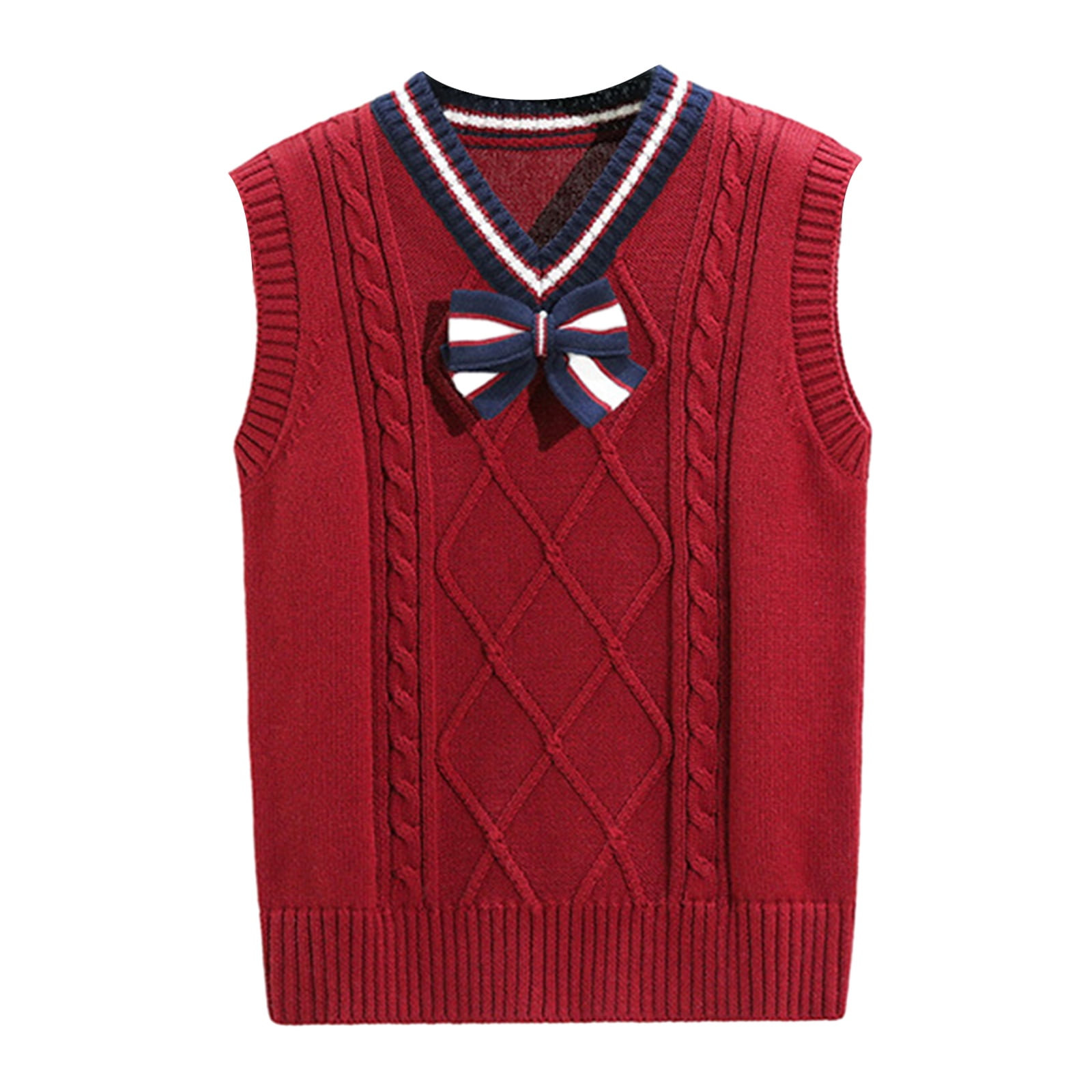 SILVERCELL Bowknot Sweater Vest 100% Cotton School Uniform Vest for ...