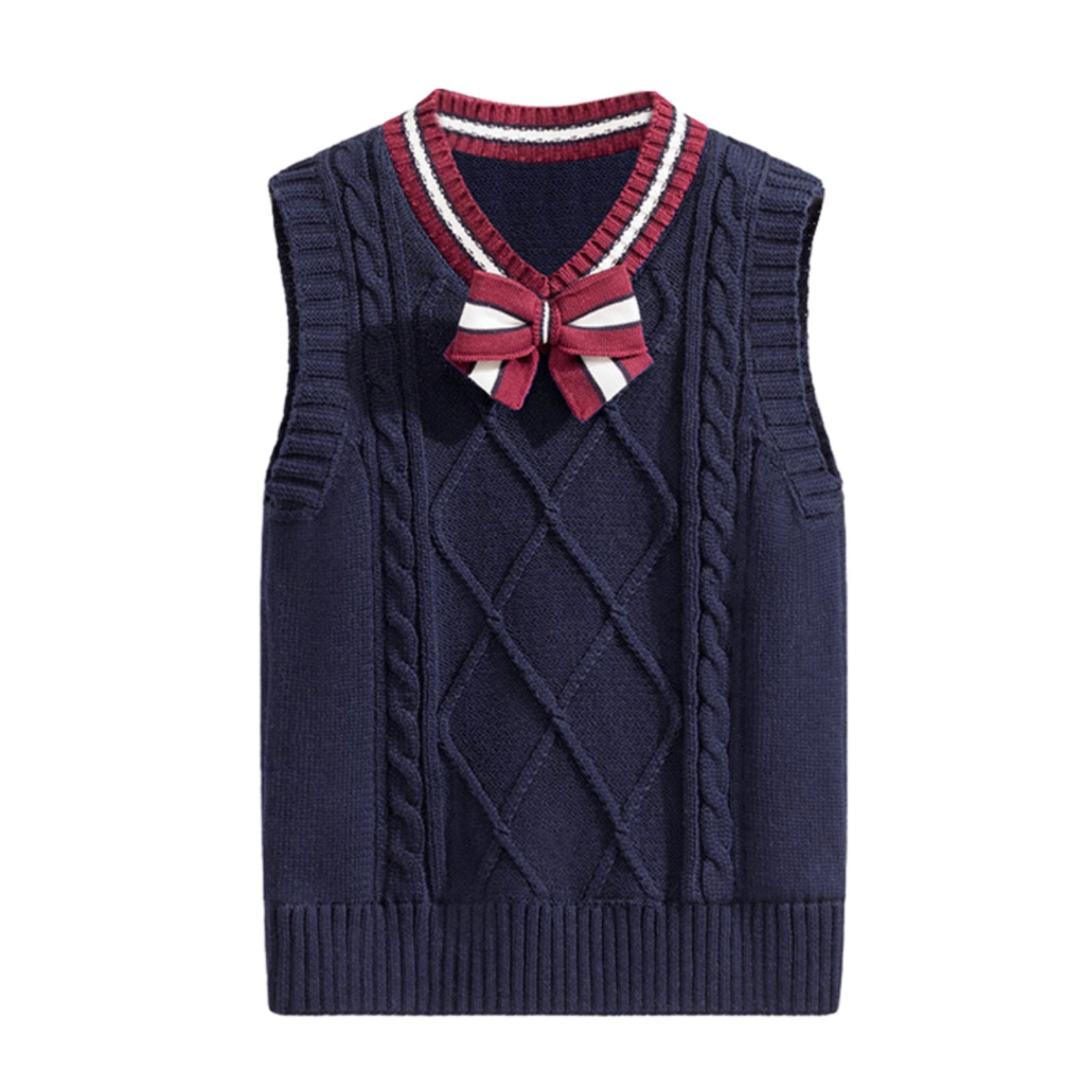 SILVERCELL Bowknot Sweater Vest 100% Cotton School Uniform Vest for ...