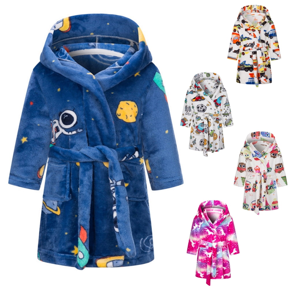 SILVERCELL Boys Girls Robe Toddler Hooded Blue Astronaut Plush Bathrobe ...