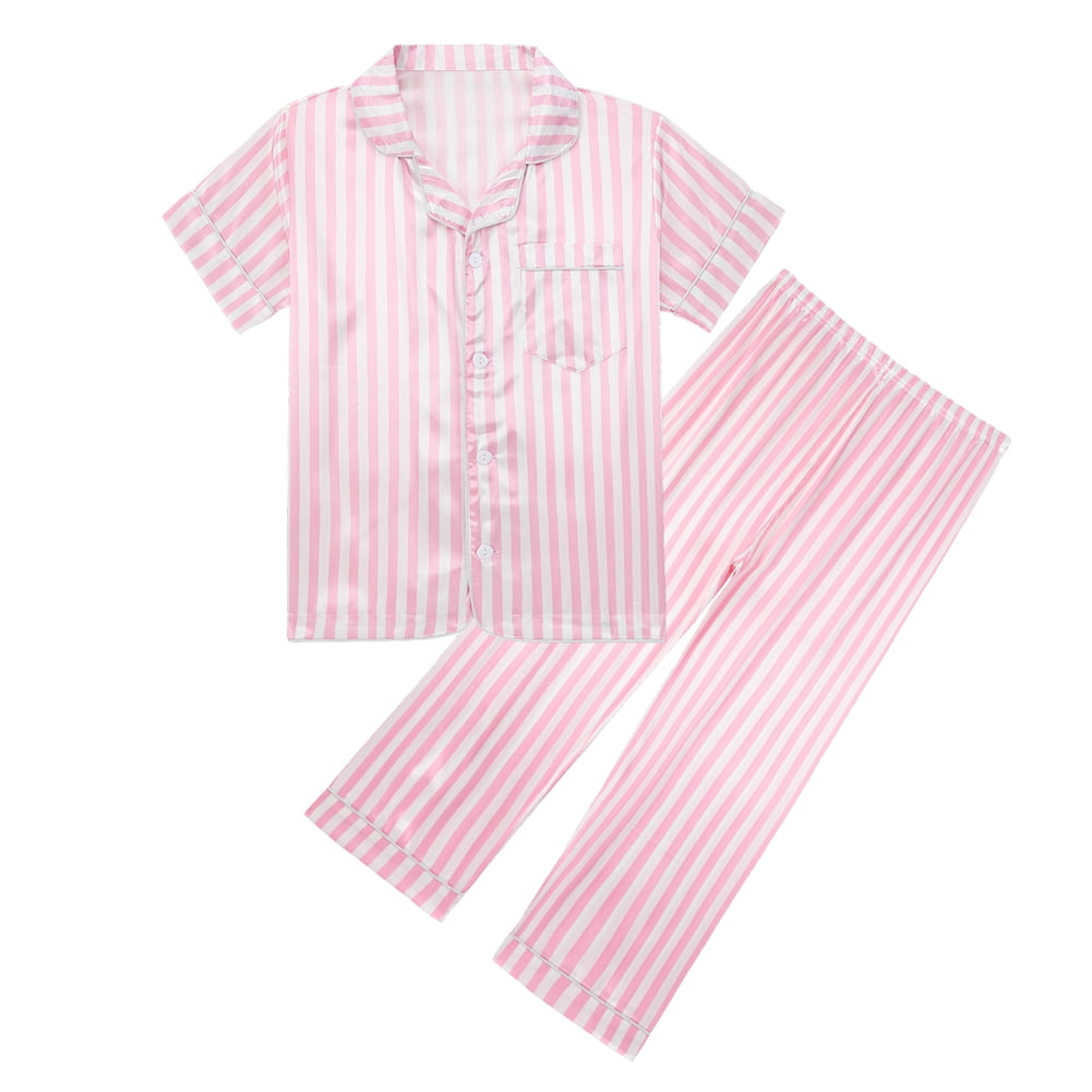 SILVERCELL Boys Girls Satin Pajamas Set Silk Pjs Short Sleeve Kids 2 ...