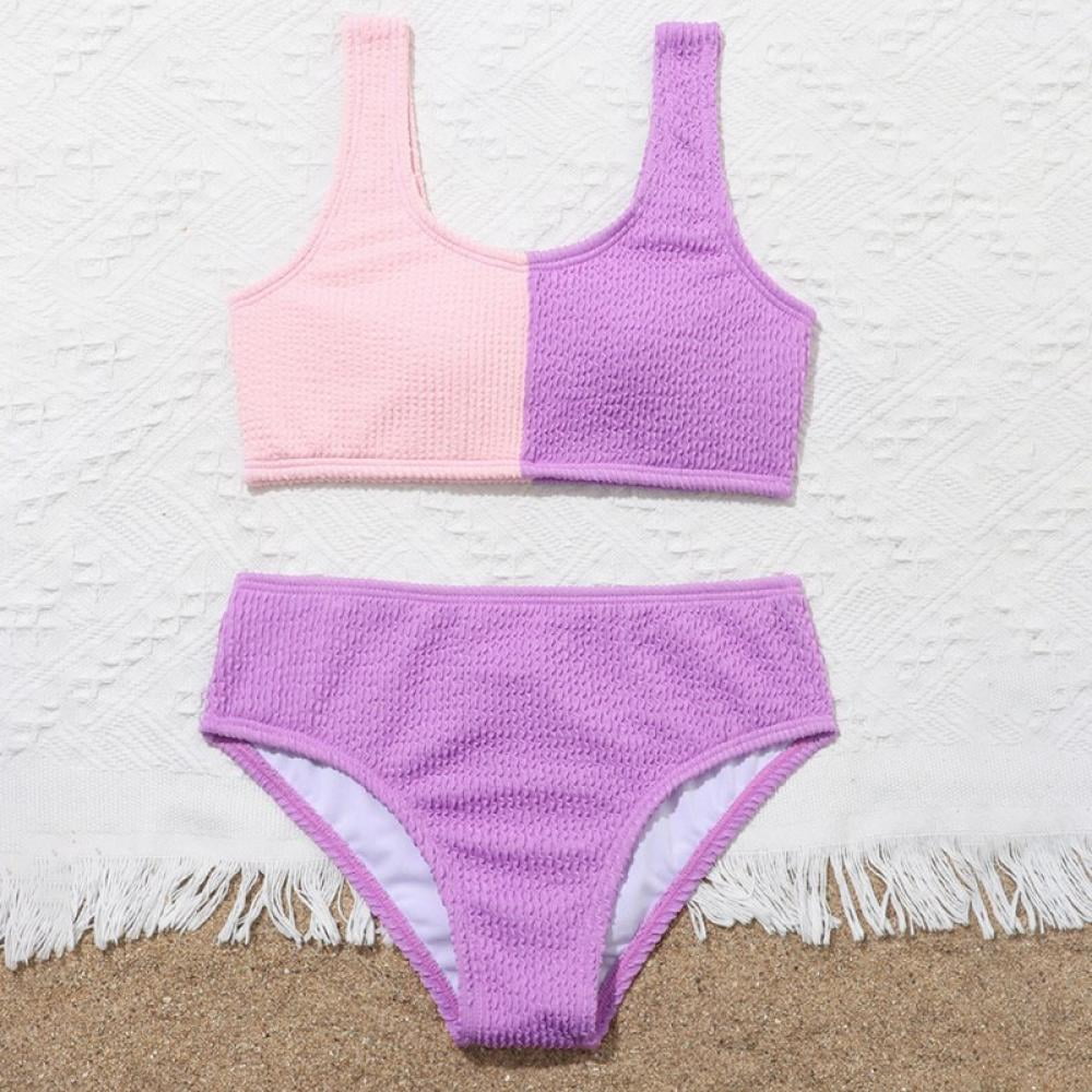 SILVERCELL Girl's 2 Piece Swimsuit Sport Patchwork High Waist Bikini ...