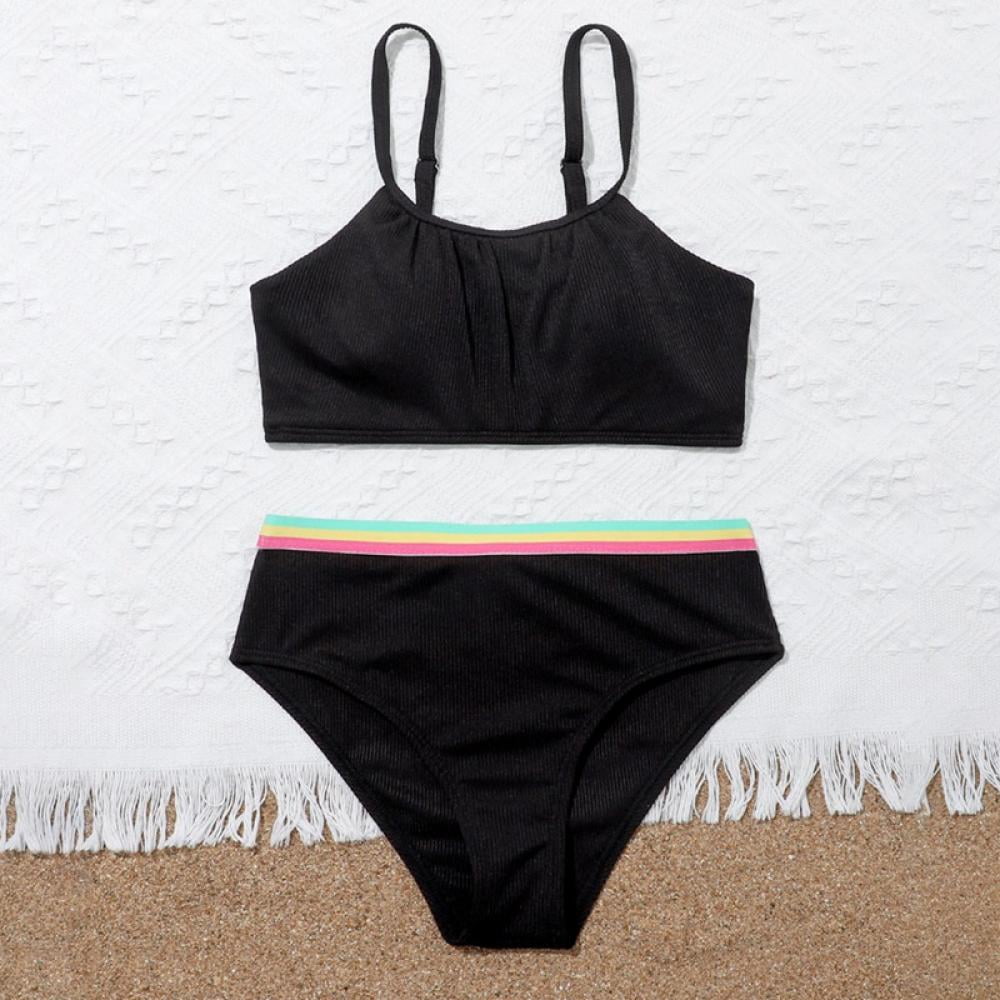 SILVERCELL Girl's 2 Piece Swimsuit Sport Solid High Waist Bikini Set ...