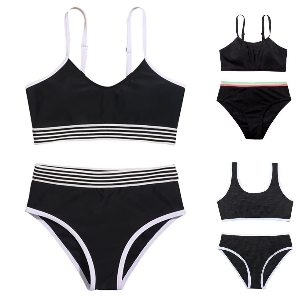 SILVERCELL Girl's 2 Piece Swimsuit Sport Solid High Waist Bikini Set ...