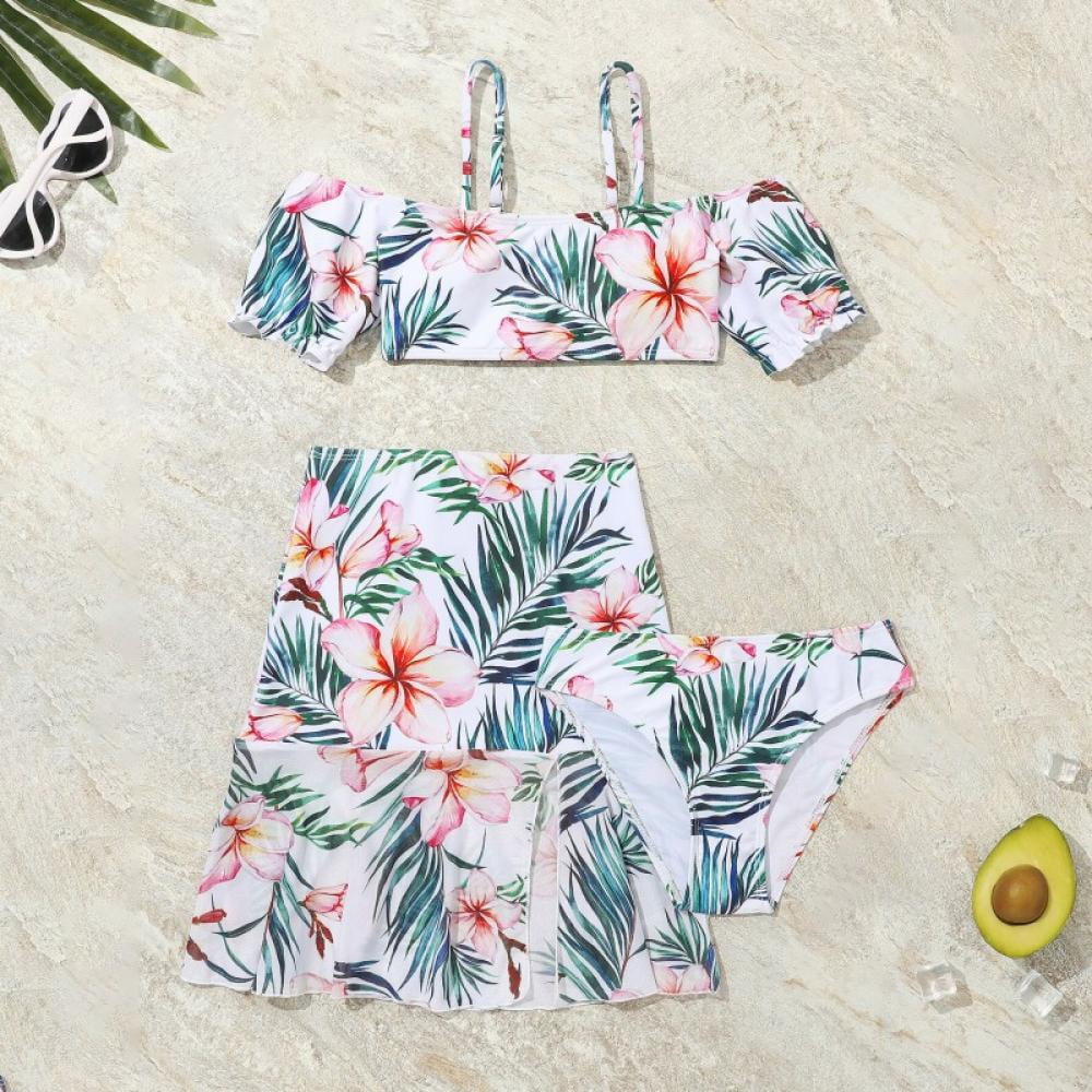 SILVERCELL Girl's 3 Piece Swimsuits Tropical Print Bikini Bathing Suit ...