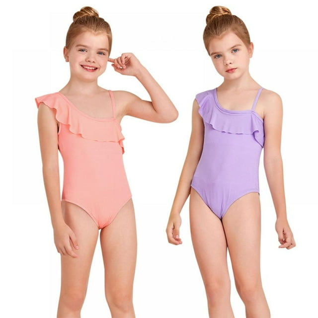 Silvercell Girl S Cute Bathing Suit One Shoulder Ruffle Trim One Piece