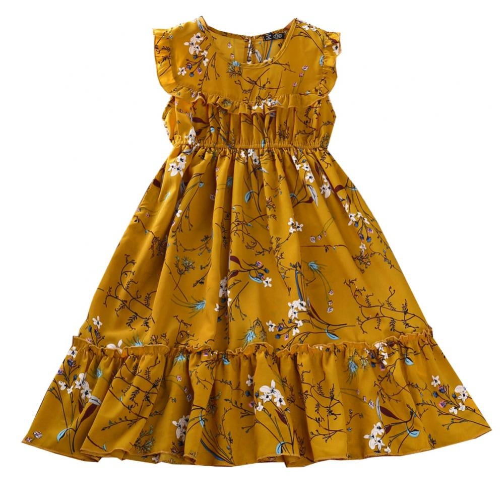 SILVERCELL Girls Floral Dress Ruffle Sleeve Pleated Casual Swing ...