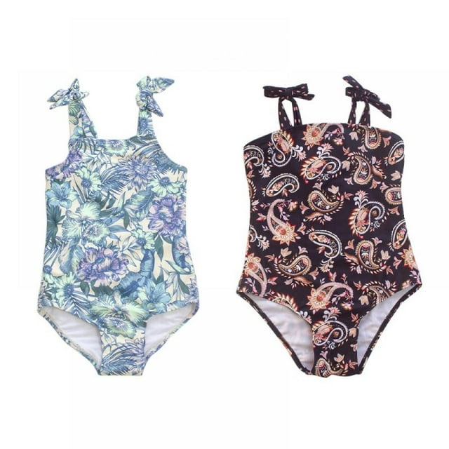 SILVERCELL Girls One Piece Swimsuits Floral Bathing Suit Adjustable Straps Beach Swimwear 5-13 ...