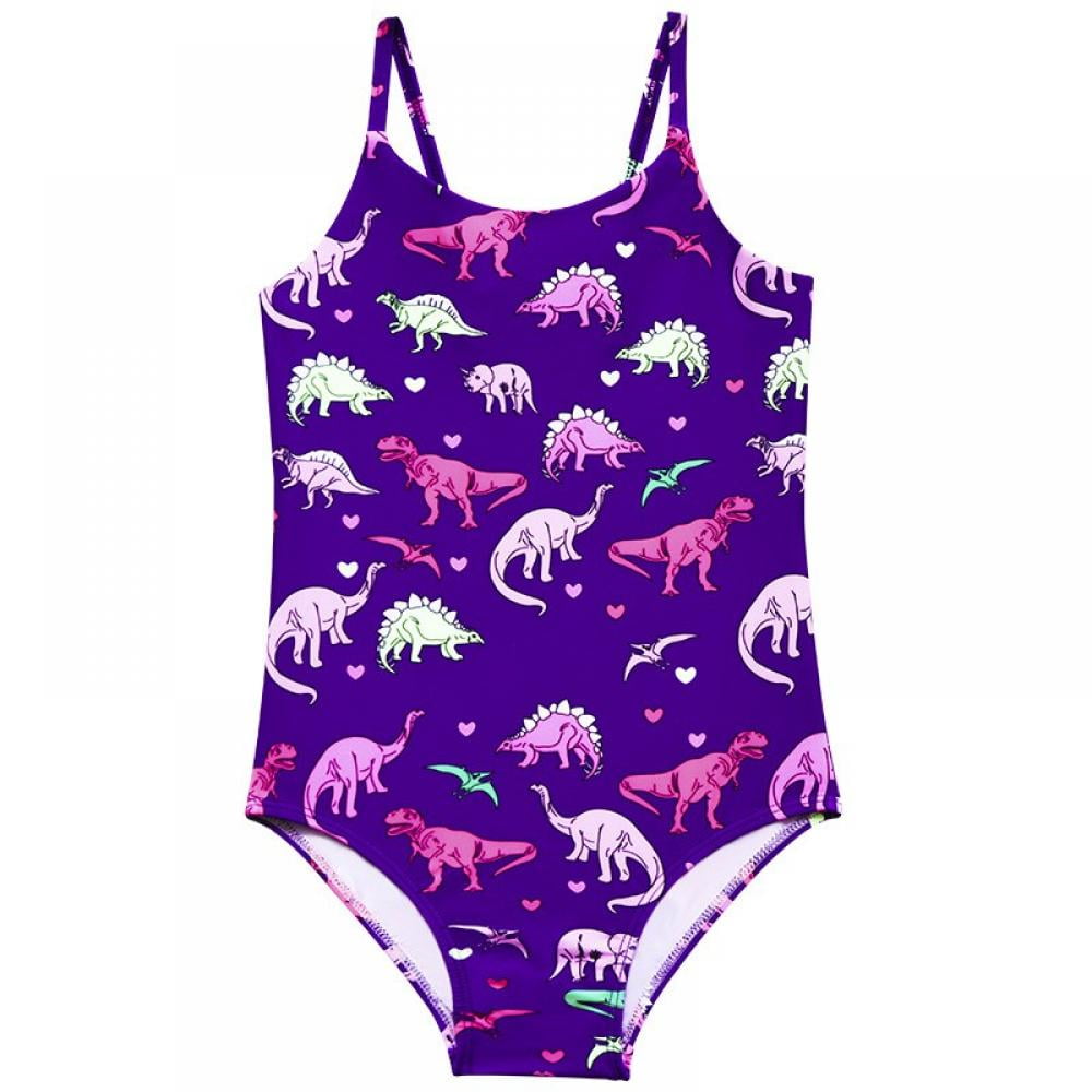 SILVERCELL Girls One Pieces Swimsuit Cute Dinosaur Swimwear Bathing ...