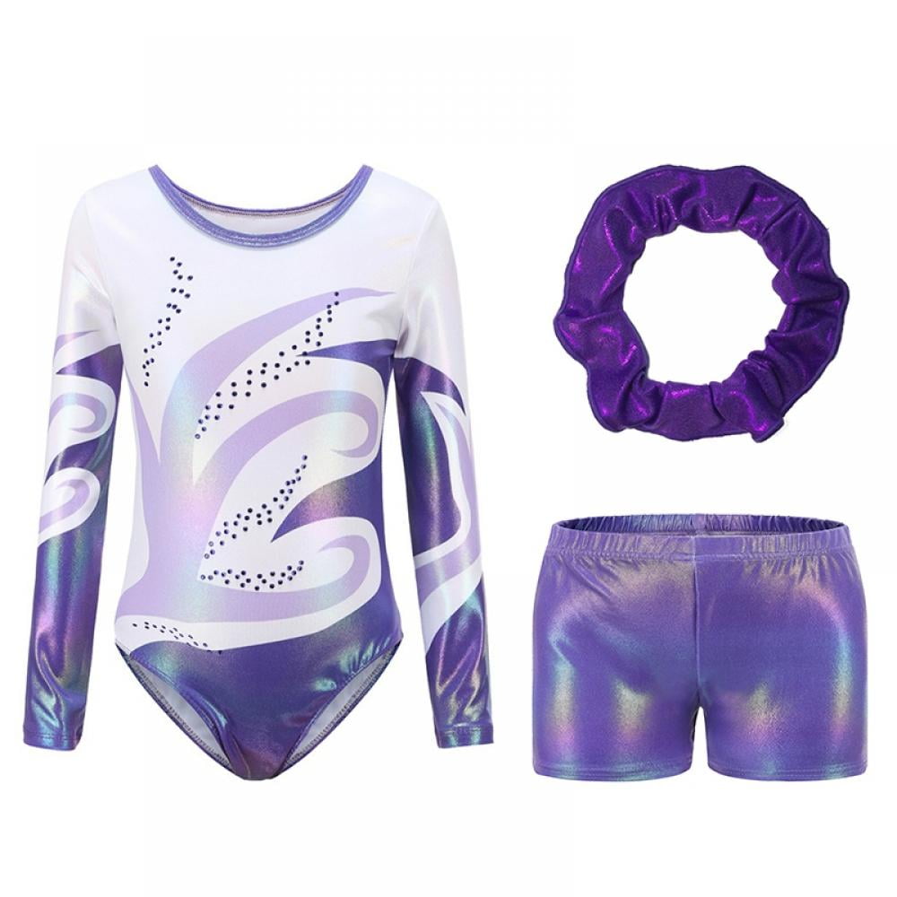 Silvercell Girls Rhinestone Long Sleeve Dance Outfits Set 3 Piece