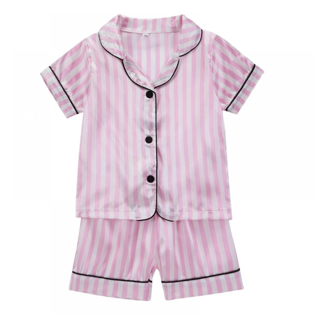 SILVERCELL Girls Satin Pajamas Set, 2 Piece Silk Nightwear Button-Down ...