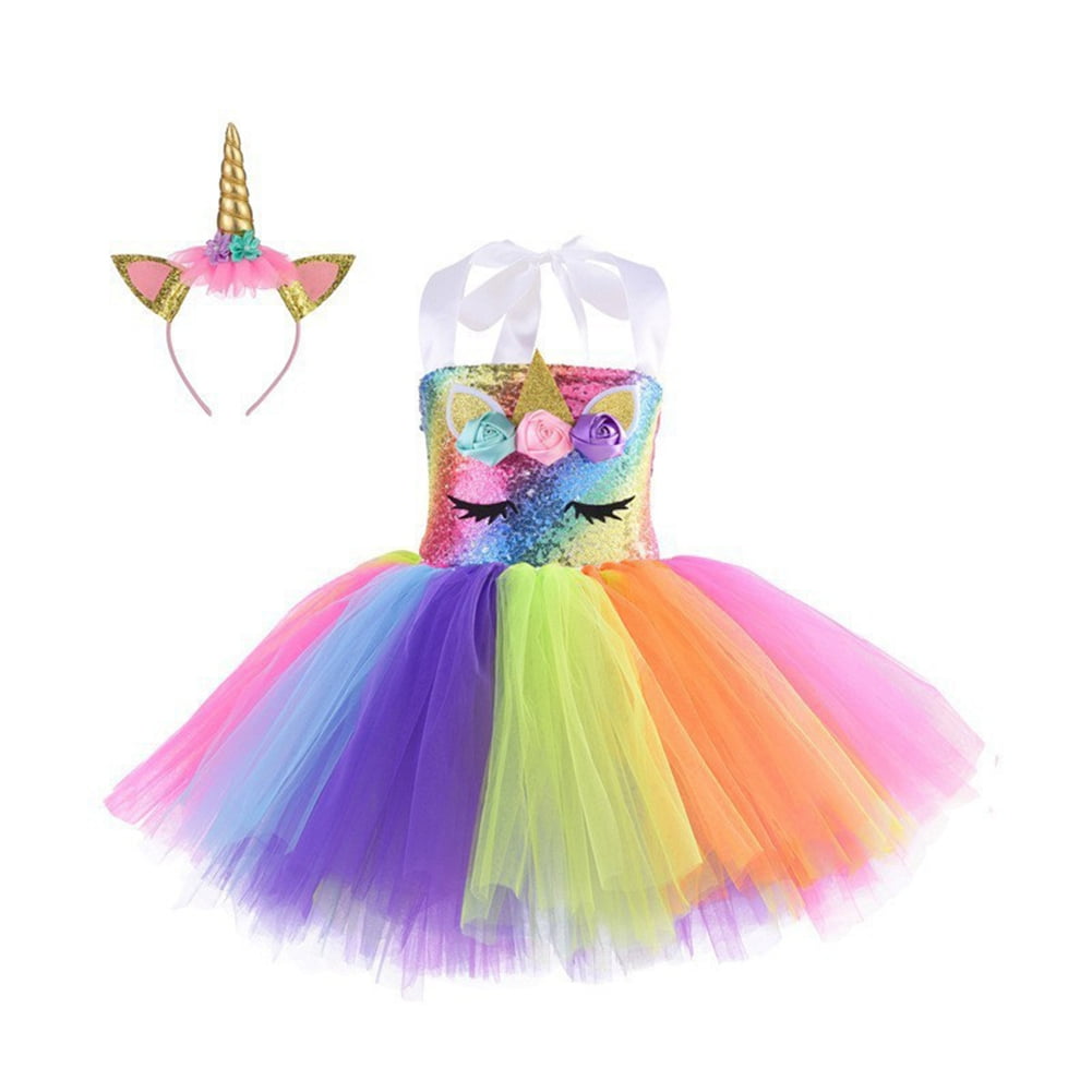 SILVERCELL Handmade Sequin Unicorn Dress for Girls with Headband ...