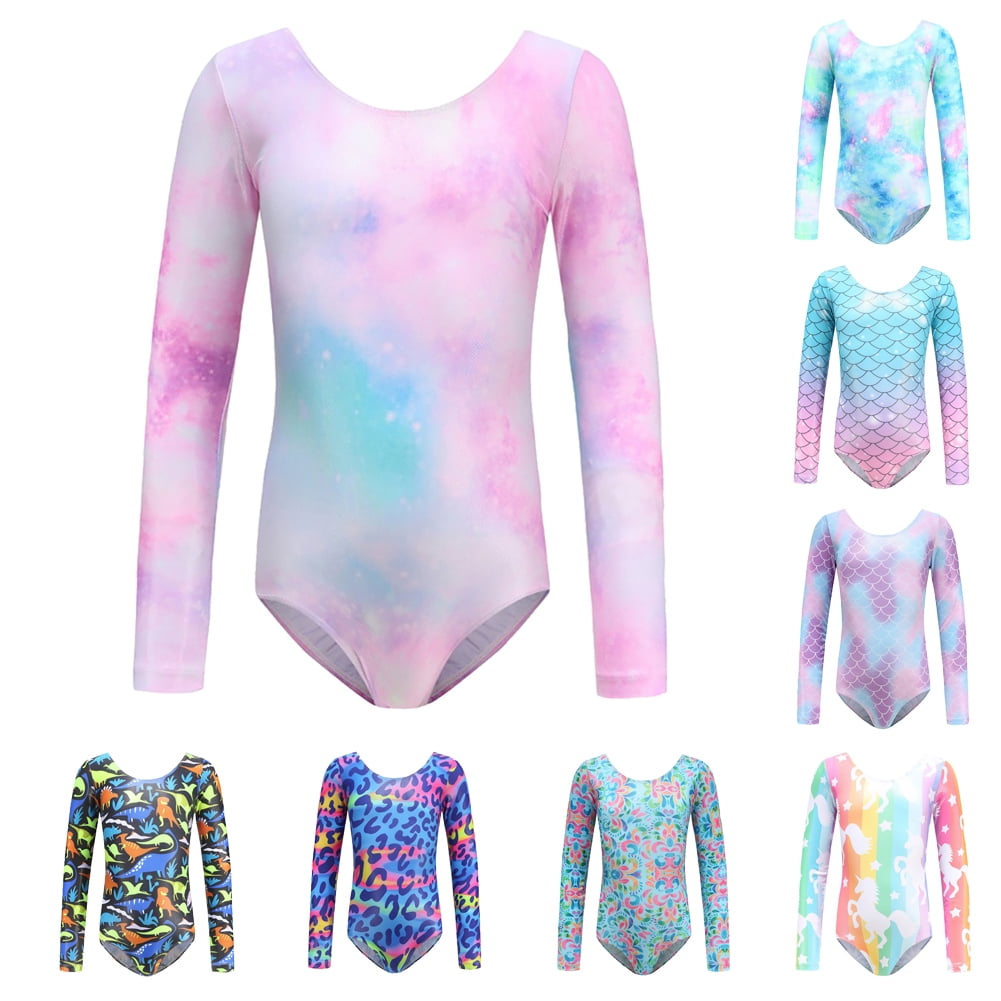SILVERCELL Kid Girls Gymnastic Leotard Long Sleeve Color Gradient ...