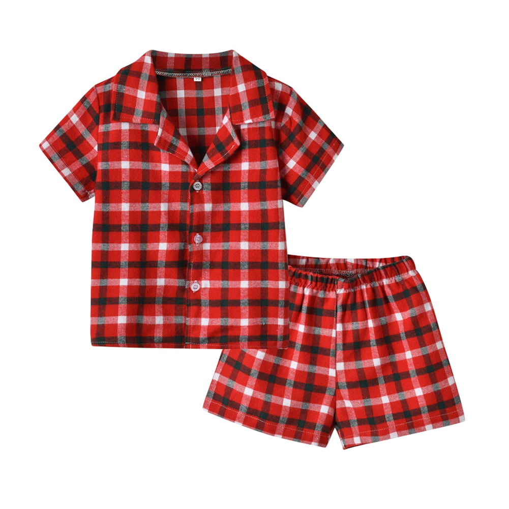 SILVERCELL Kids 2PCS Pajamas Set Cotton Button Down Plaid Pjs Toddler Boys Girls Sleepwear Turn ...