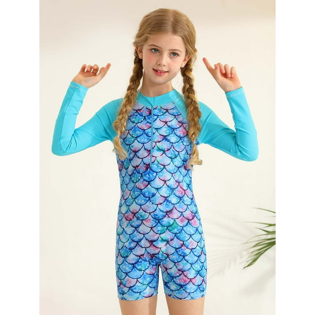 SILVERCELL Kids Girls One Piece Swimsuits Mermaid Swimwear Rash Guard Bathing Suit 4-9Y ...