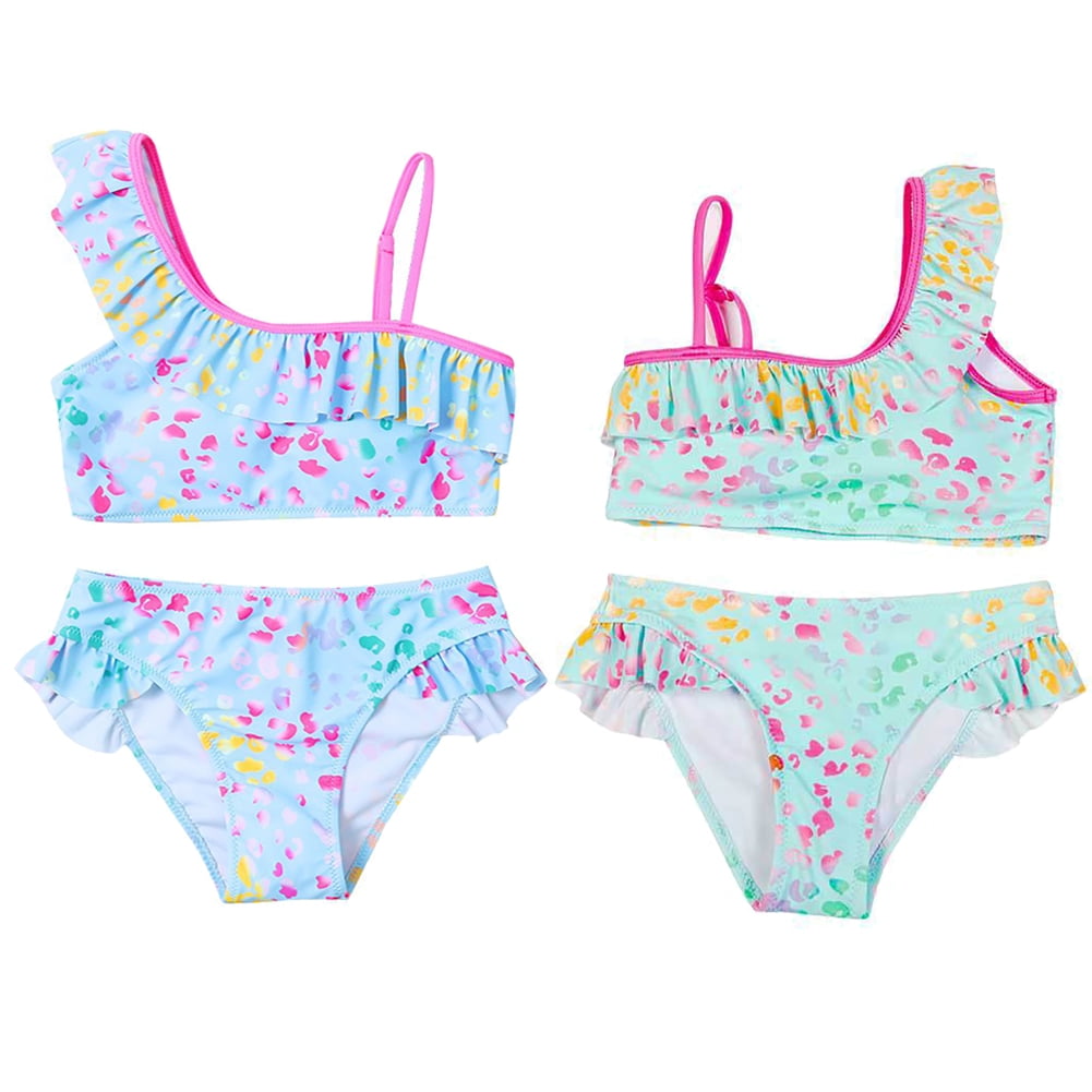 SILVERCELL One Shoulder Swimsuits for Girls Two Piece Ruffle Bathing ...
