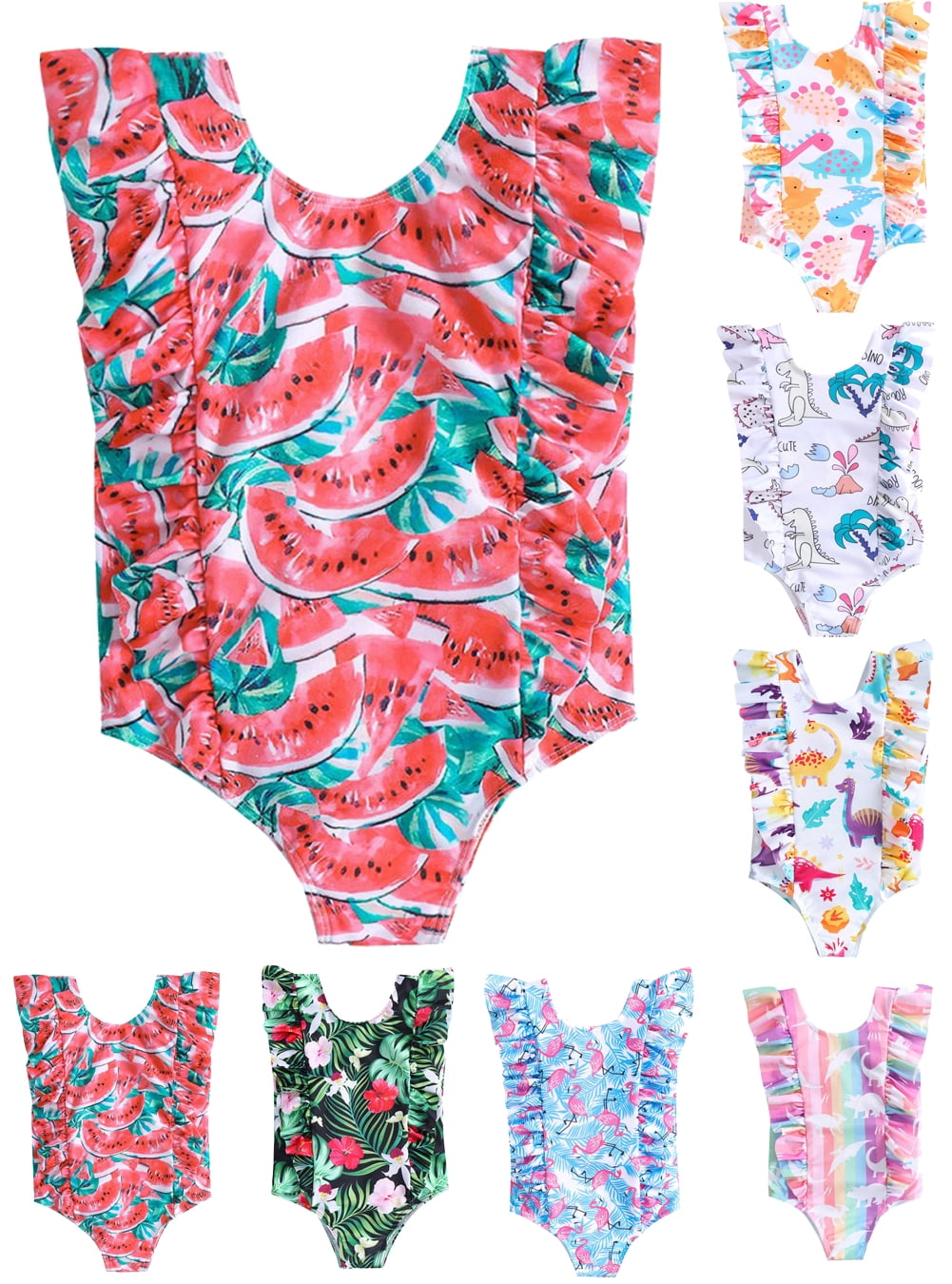 SILVERCELL Toddler Girl Ruffle One Piece Swimsuits Infant Baby Bikini ...