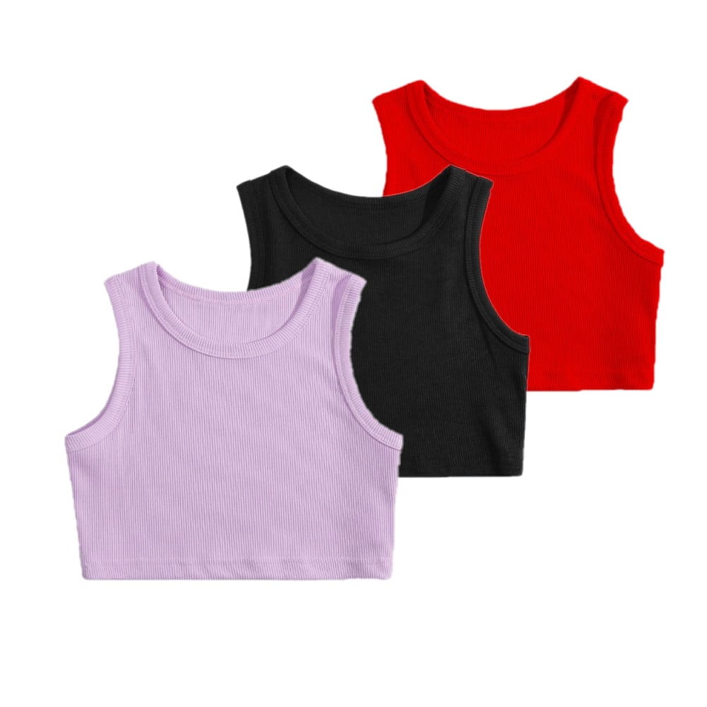 SILVERCELL Toddler Girls' 3 Pack Ribbed Knit Cami Crop Tops, 2-9T ...
