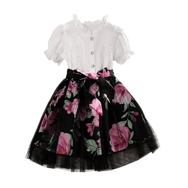 Lochas Girls Dresses Denim Floral Swing Skirt with Belt Girls Fashion ...