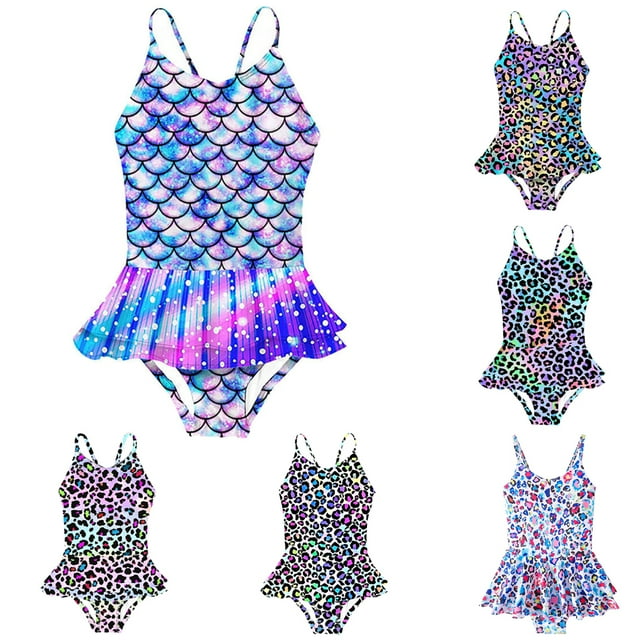 SILVERCELL Toddler Little Girls One Piece Swimsuits Ruffles Bathing Suits Leopard Print Swimwear ...