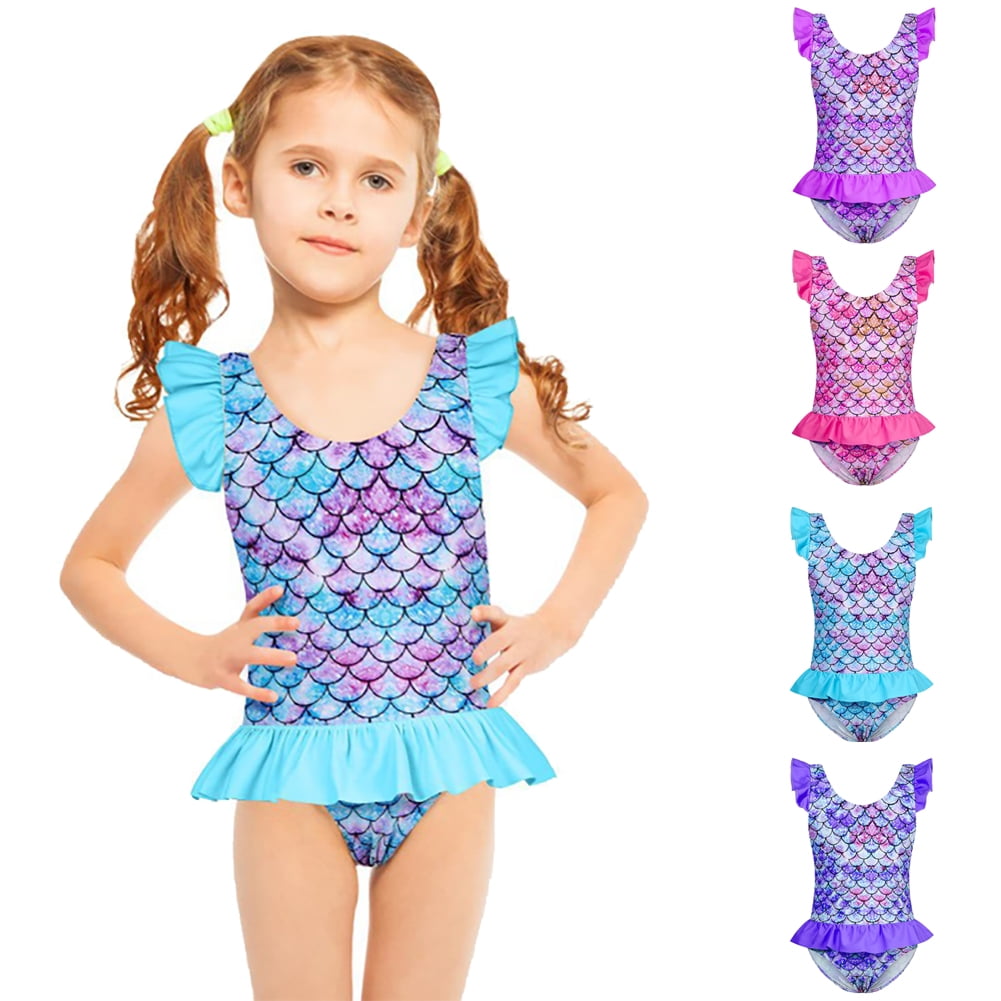 SILVERCELL Toddler Little Girls One Piece Swimsuits Ruffles Bathing Suits Mermaid Swimwear 1-7 ...