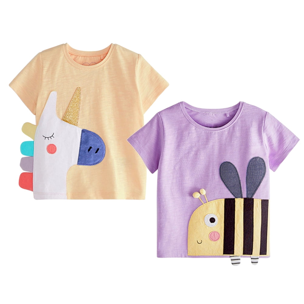 SILVERCELL Toddler Little Girls Summer Shirts Cartoon 3D Print Short ...