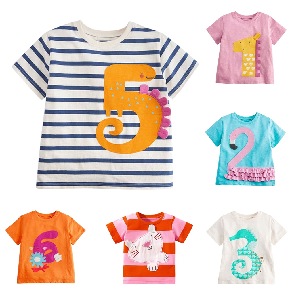SILVERCELL Toddler Little Girls Summer Shirts Cartoon Digital Short ...
